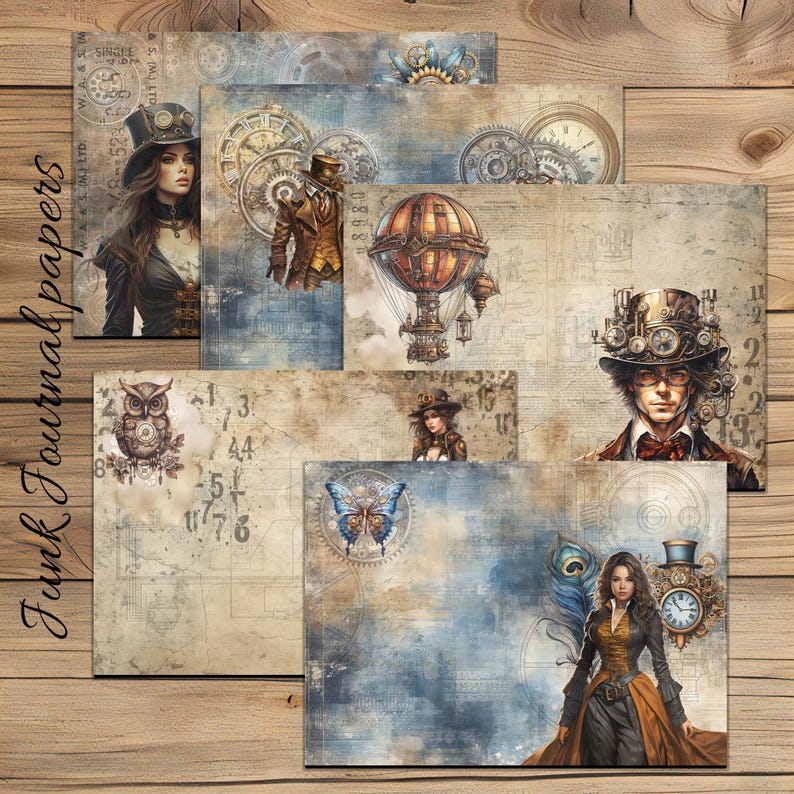 Steampunk, Junk Journal Kit, Embellishments, Digital, Printable Papers ...