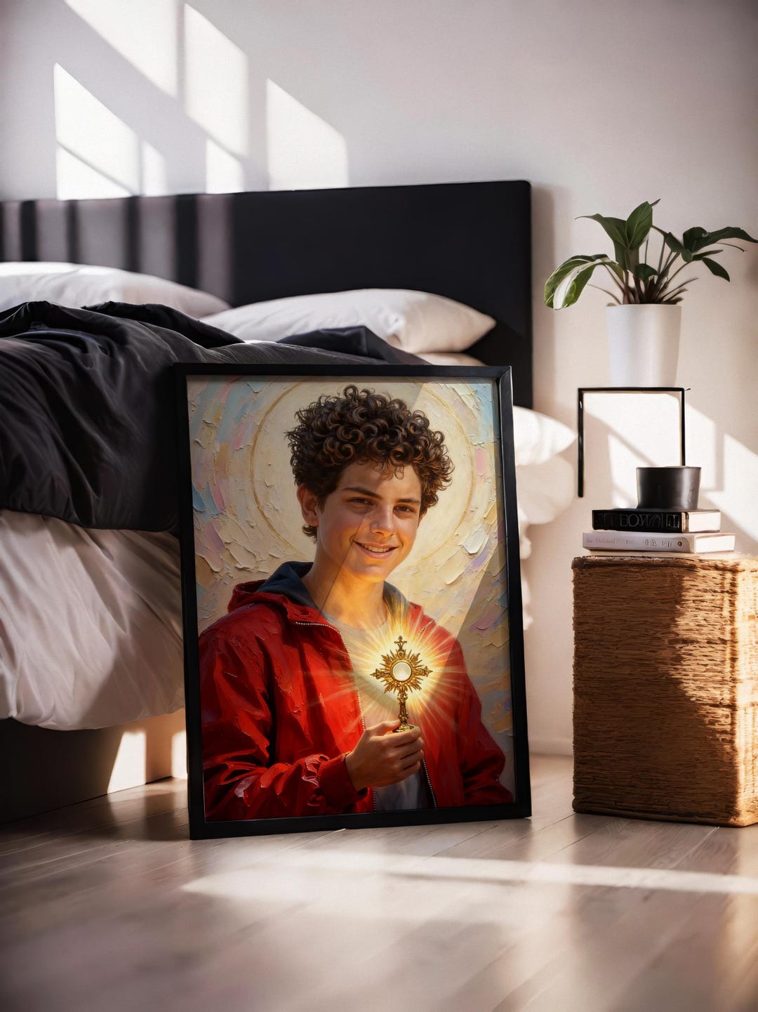 Saint Carlo Acutis Digital Portrait, Modern Textured Christian Artwork ...