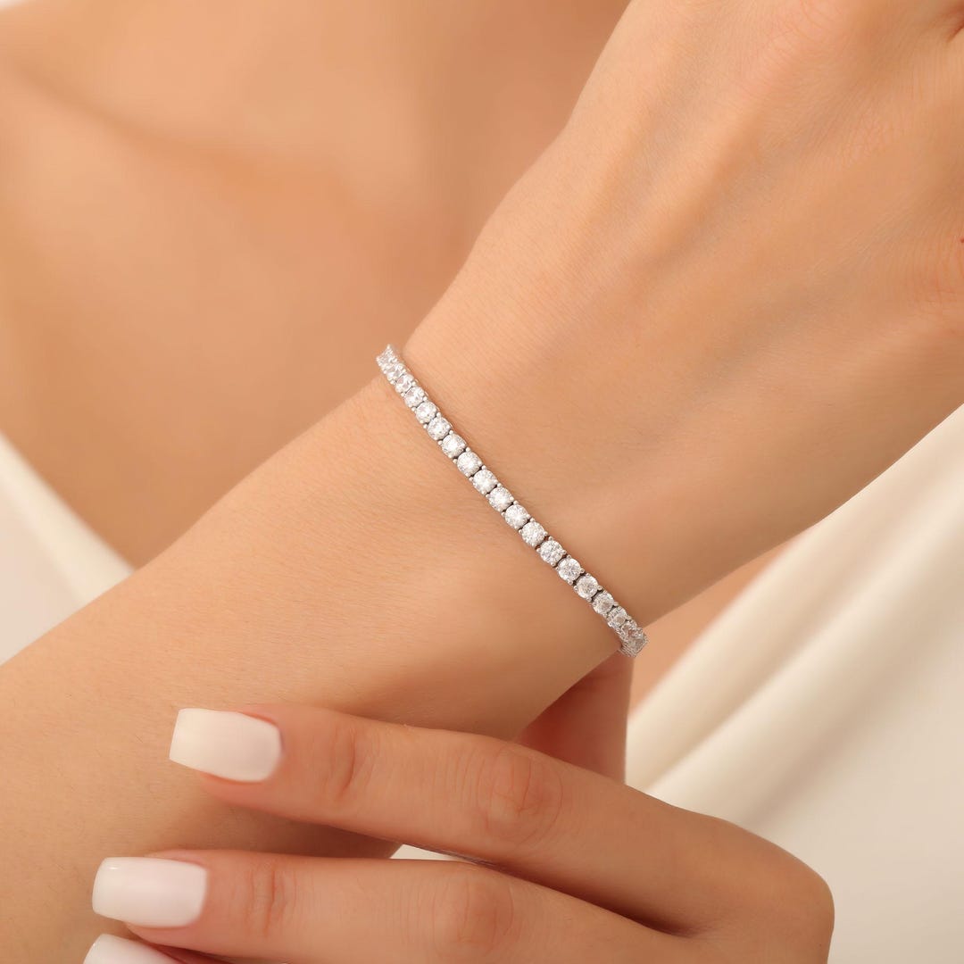 14K Solid Gold Tennis Bracelet | Dazzling Gold Bracelet | Minimalist ...