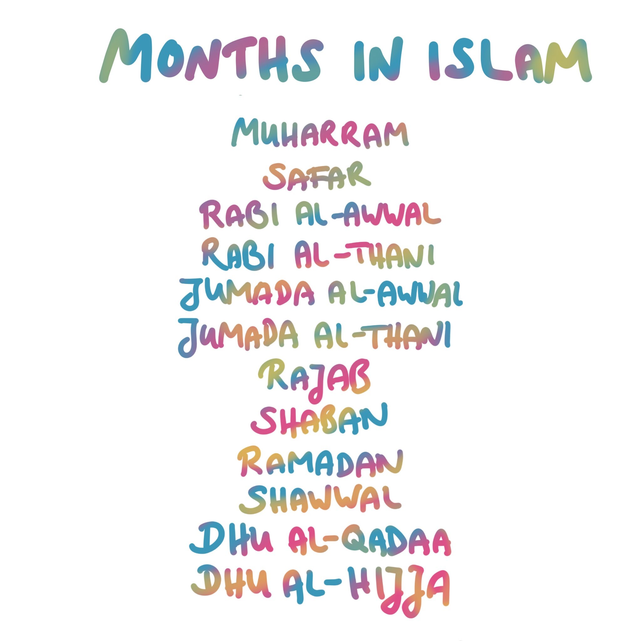 Wall Art for Kids Islam Months Rainbow Colored Illustration for ...