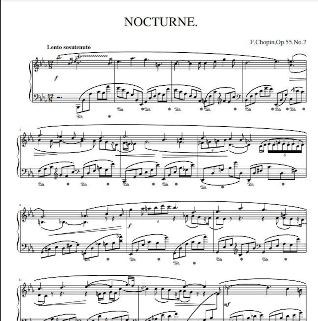 Nocturne Op. 55 No. 2 - Chopin | Piano Sheet Music | PDF Download - Etsy