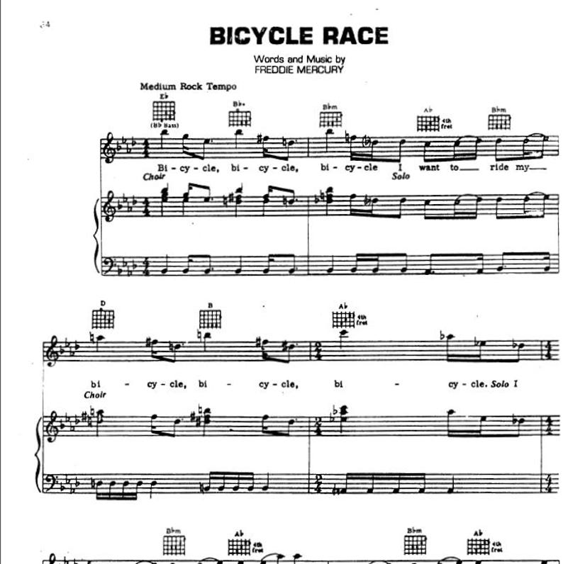 Queen - Bicycle Race Piano, Guitar and Voice Sheet Music PDF - Etsy
