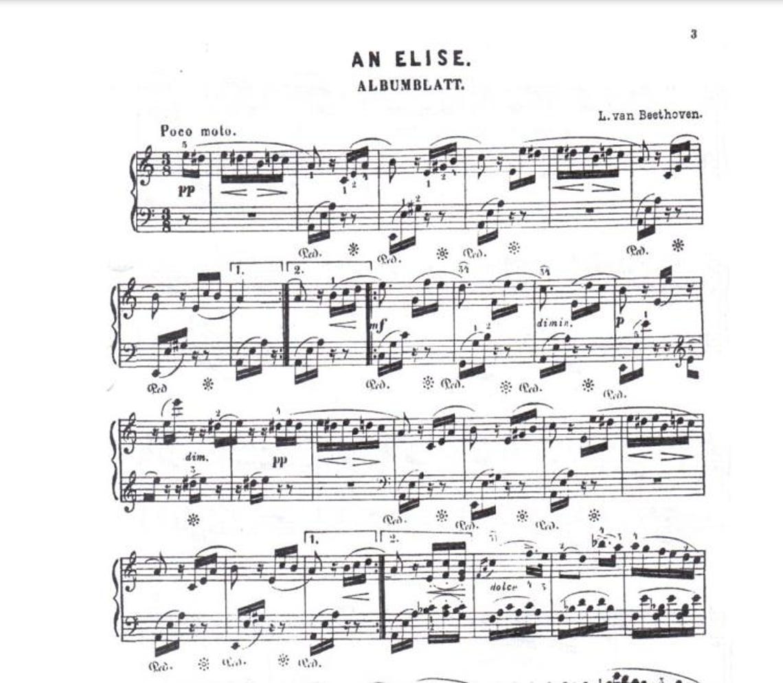 Für Elise Piano Sheet Music, Beethoven Classical Arrangement (PDF ...