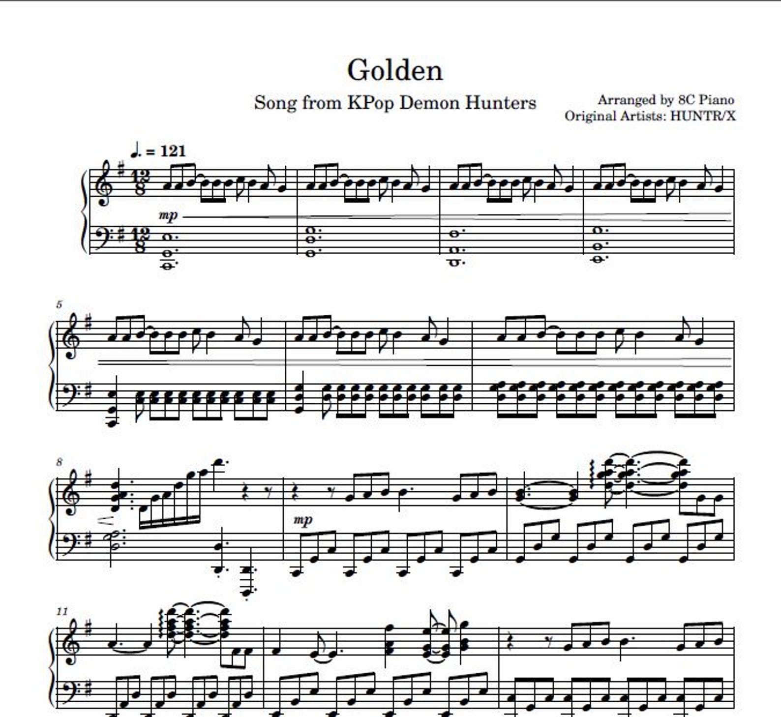 Golden Sheet Music - Kpop Demon Hunters OST Piano Solo PDF - Etsy