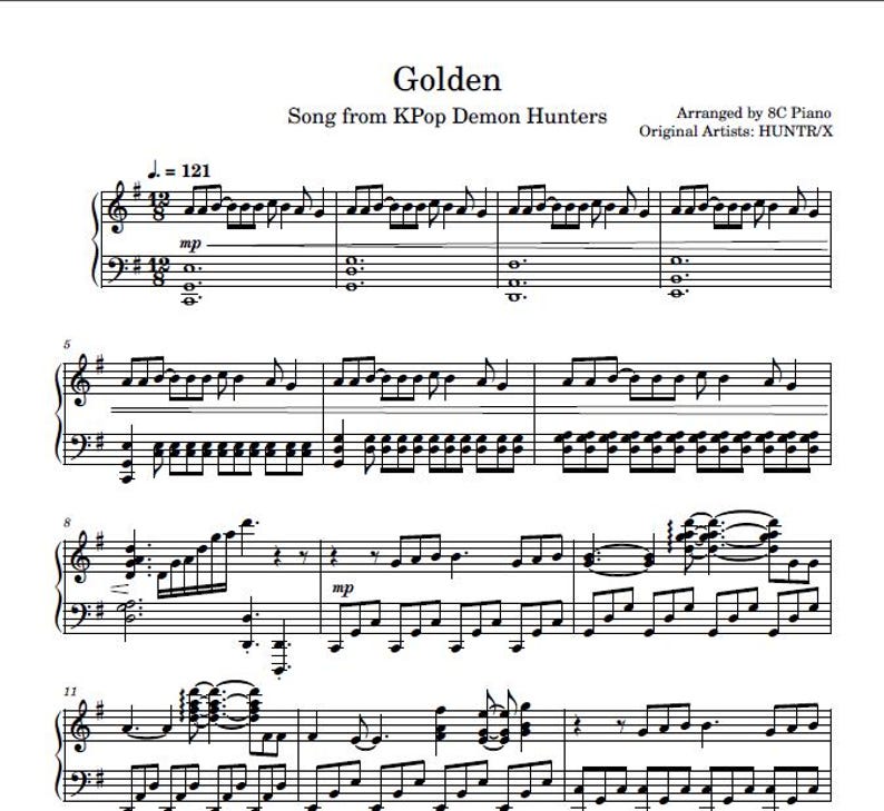 Golden Sheet Music - Kpop Demon Hunters OST Piano Solo PDF - Etsy