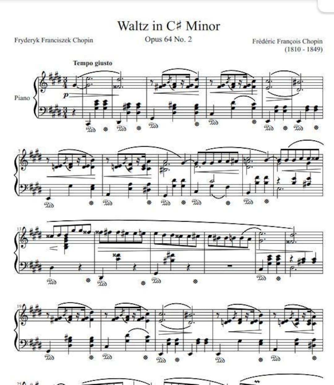 Waltz in C♯ Minor - Chopin Op. 64 No. 2 | Piano Sheet Music | PDF - Etsy