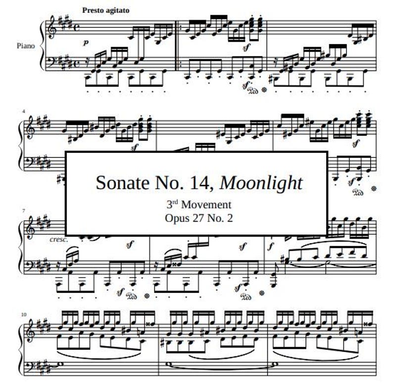 Beethoven Moonlight Sonata 3rd Movement Piano Sheet Music (PDF) - Etsy