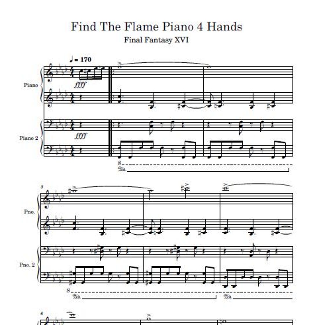 Find the Flame - Final Fantasy XVI | Piano Duet (4 Hands) | Sheet Music ...