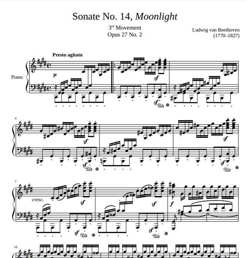 Moonlight Sonata 3rd Movement Sheet Music PDF, Ludwig Van Beethoven Piano Sheet Music Download ...