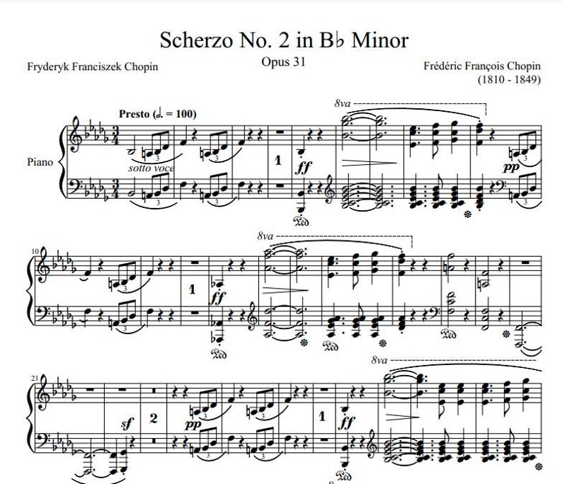 Scherzo Op. 31 No. 2 in B-flat Minor - Frederic Chopin - Sheet Music ...