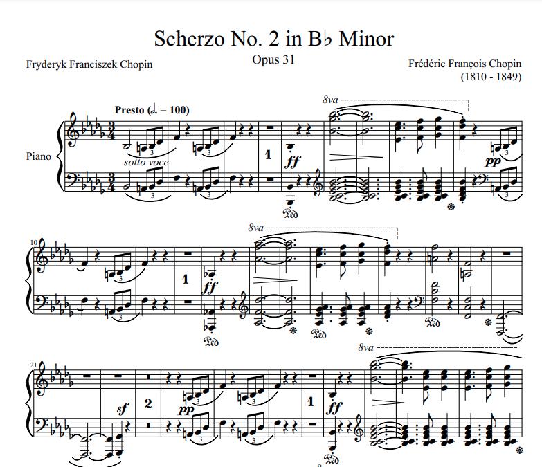 Scherzo Op. 31 No. 2 in B-flat Minor - Frederic Chopin - Sheet Music PDF - Etsy