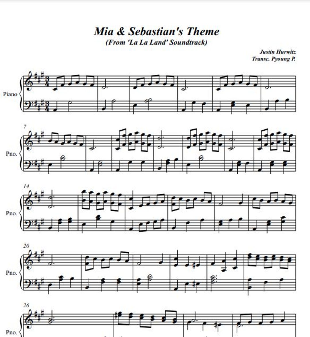 Mia Sebastian S Theme La La Land Piano Sheet Music Pdf Etsy
