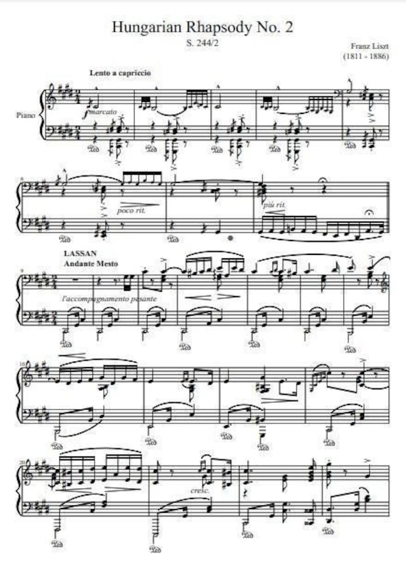 Hungarian Rhapsody No. 2 by Franz Liszt | PDF Sheet Music - Etsy