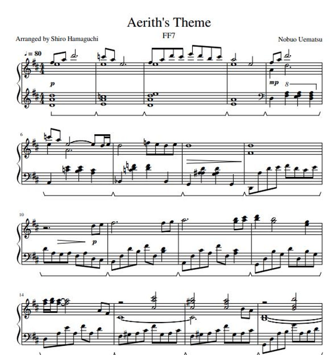 Aerith’s Theme - Final Fantasy VII Piano Sheet Music (PDF Download) - Etsy