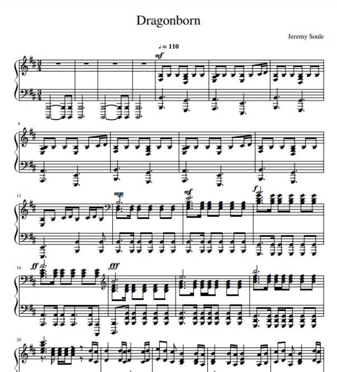 The Elder Scrolls V: Skyrim - "dragonborn Theme" Piano Sheet Music PDF ...