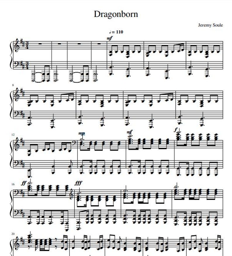 The Elder Scrolls V: Skyrim - "dragonborn Theme" Piano Sheet Music PDF ...