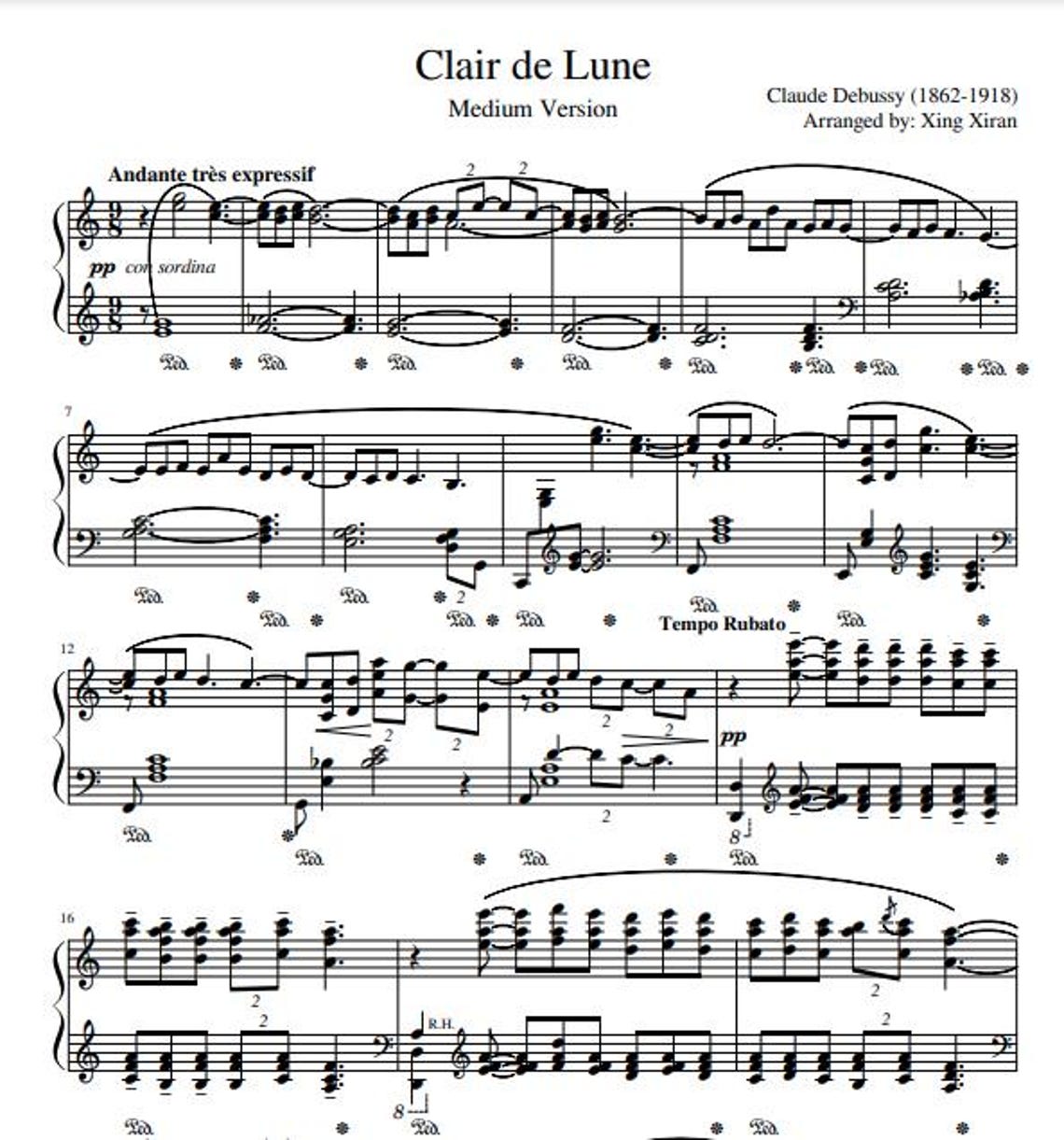 Clair De Lune - Claude Debussy - Piano Sheet Music Pdf - Etsy