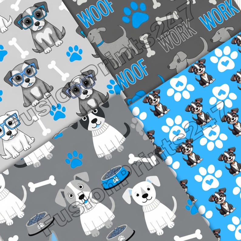 Blue and Grey Dog Digital Papers | Puppy Dog Patterns | Seamless ...