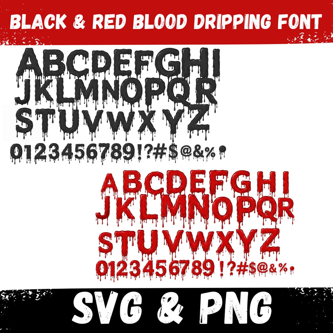 Black and Red Blood Dripping Font SVG PNG | Horror Alphabet Letters ...
