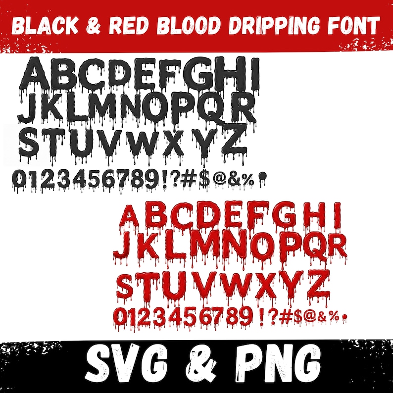 Black and Red Blood Dripping Font SVG PNG | Horror Alphabet Letters ...