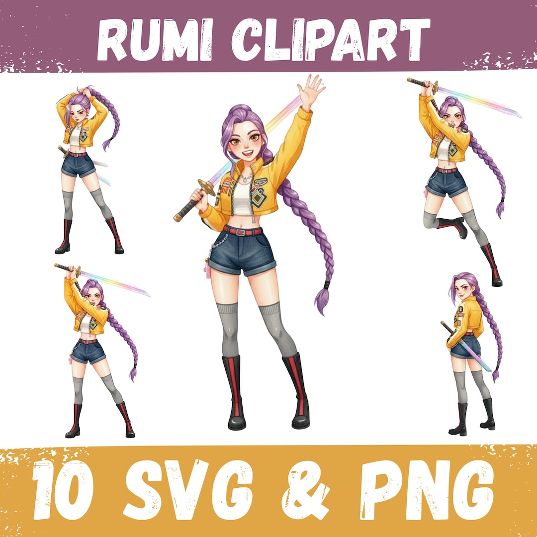 Rumi K Pop Demon Hunter Clipart Bundle Cute Character Svg And Png