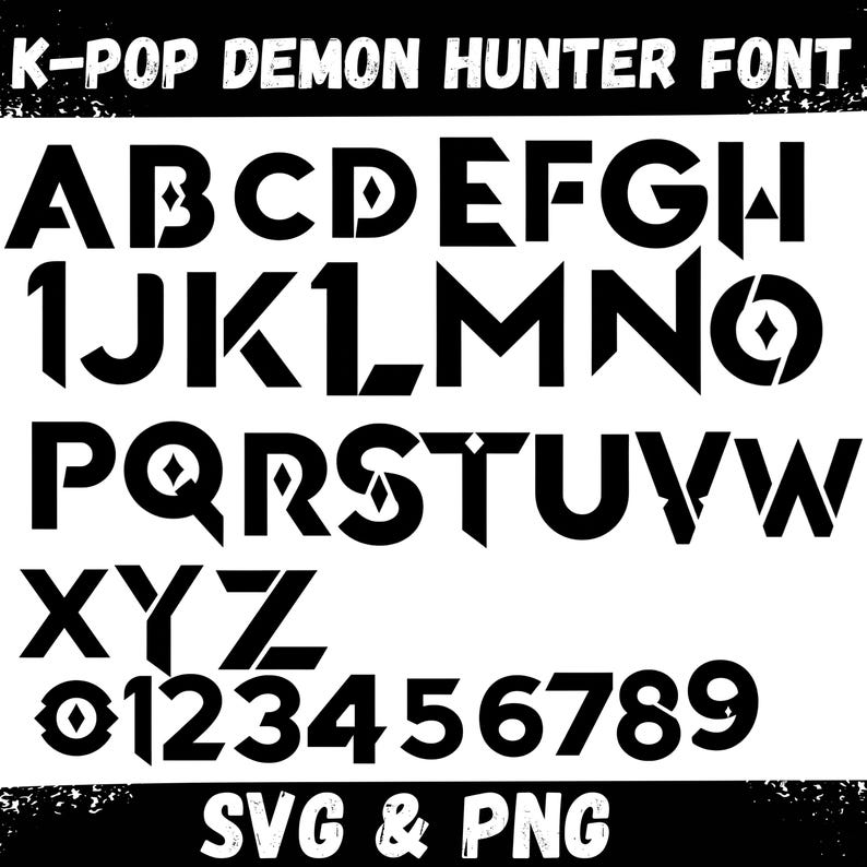 K-POP Demon Hunter Font SVG PNG | Gothic Korean Style Alphabet | Bold ...