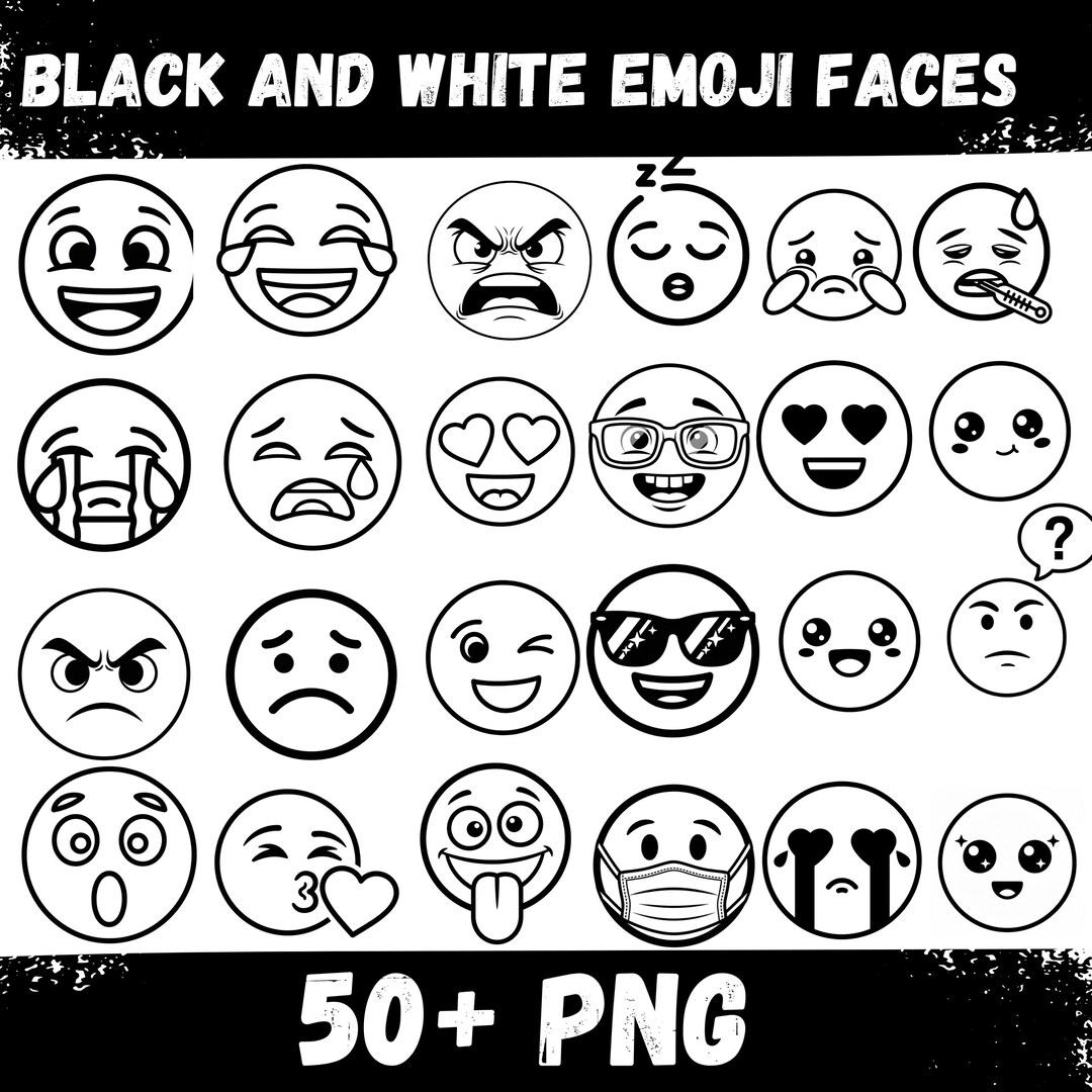 Clipart | Simple Line Emojis | Printable PNG Set | Minimalist Emoticons ...