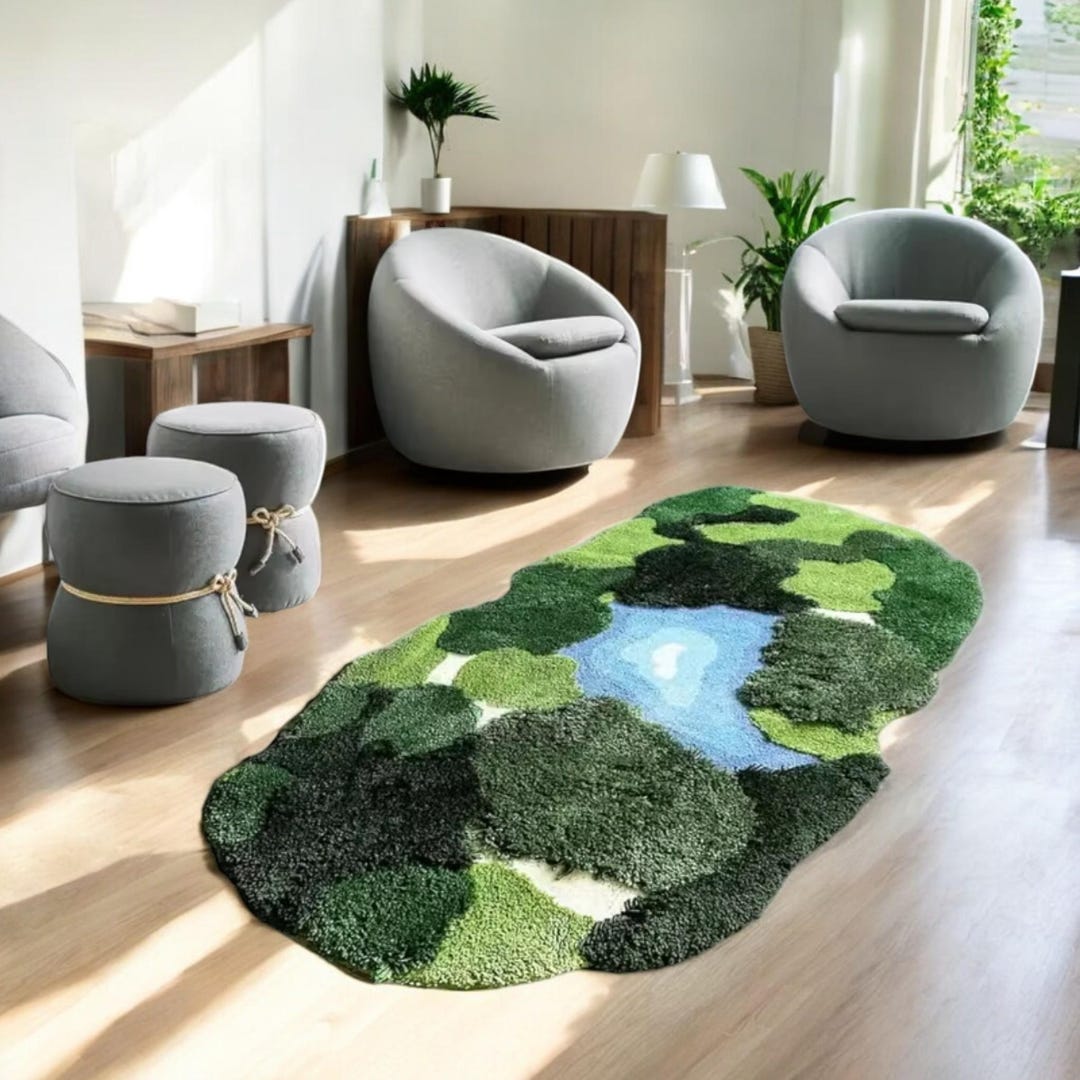 3D Moss Rugs Plush Leaf Shaped Bathroom Mats, Non-slip, Washable ...