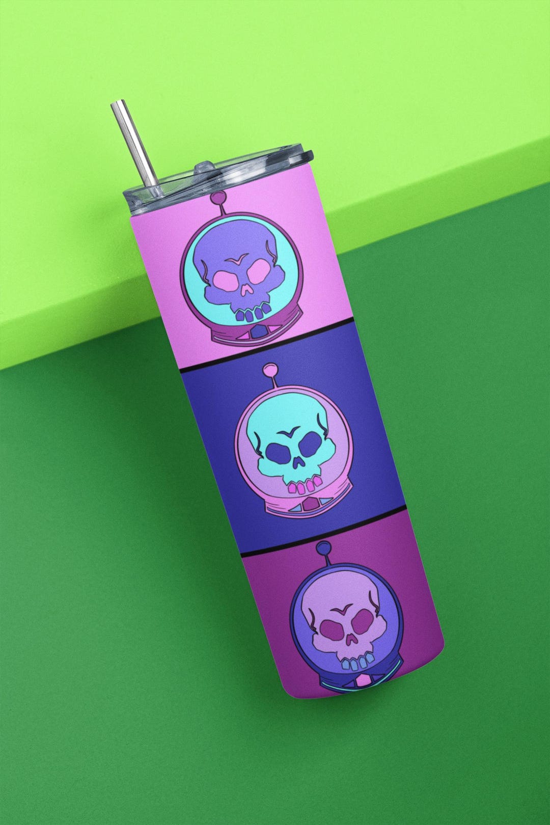 Alien Head Popart Tumbler - Insulated Stainless Steel Mug With Lid and ...