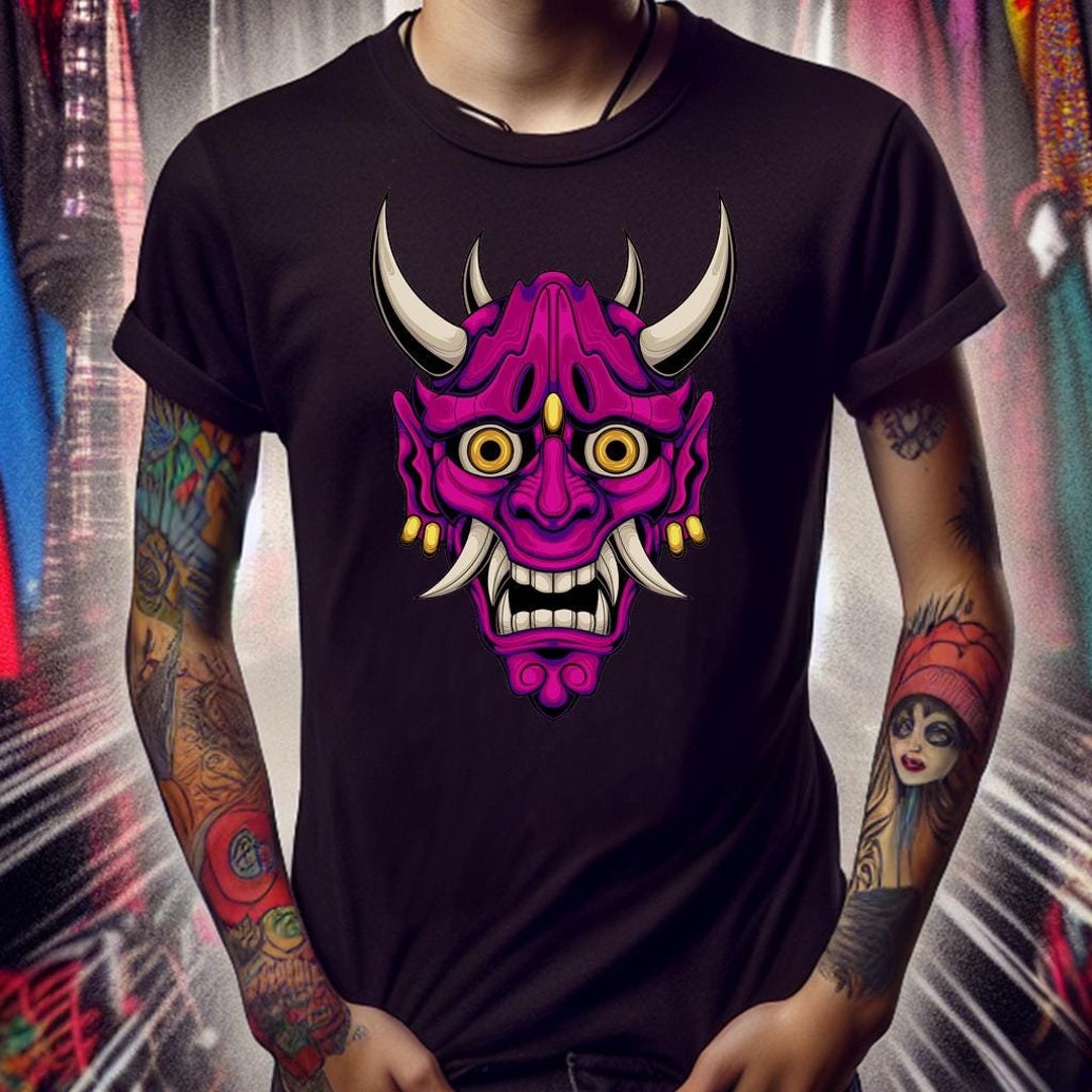 Oni Devil Mask DTF Transfer | Japanese Art | Ready to Press | Heat Transfer | DIY Shirts | Large ...