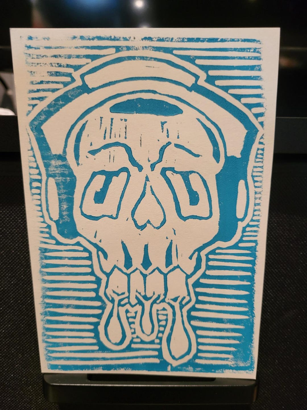 Skullphones 01 Block Print | Skull Art | Wall Art | Printmaking | Punk ...