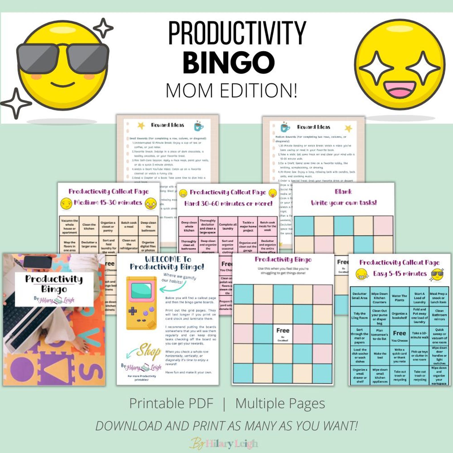 Productivity Printable Bingo Game for Busy Moms | Fun Productivity Tool ...