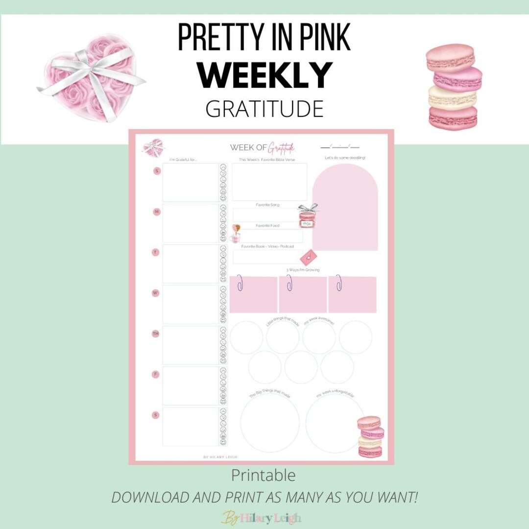 Pretty in Pink Weekly Gratitude Journal Page (printable PDF) - Etsy