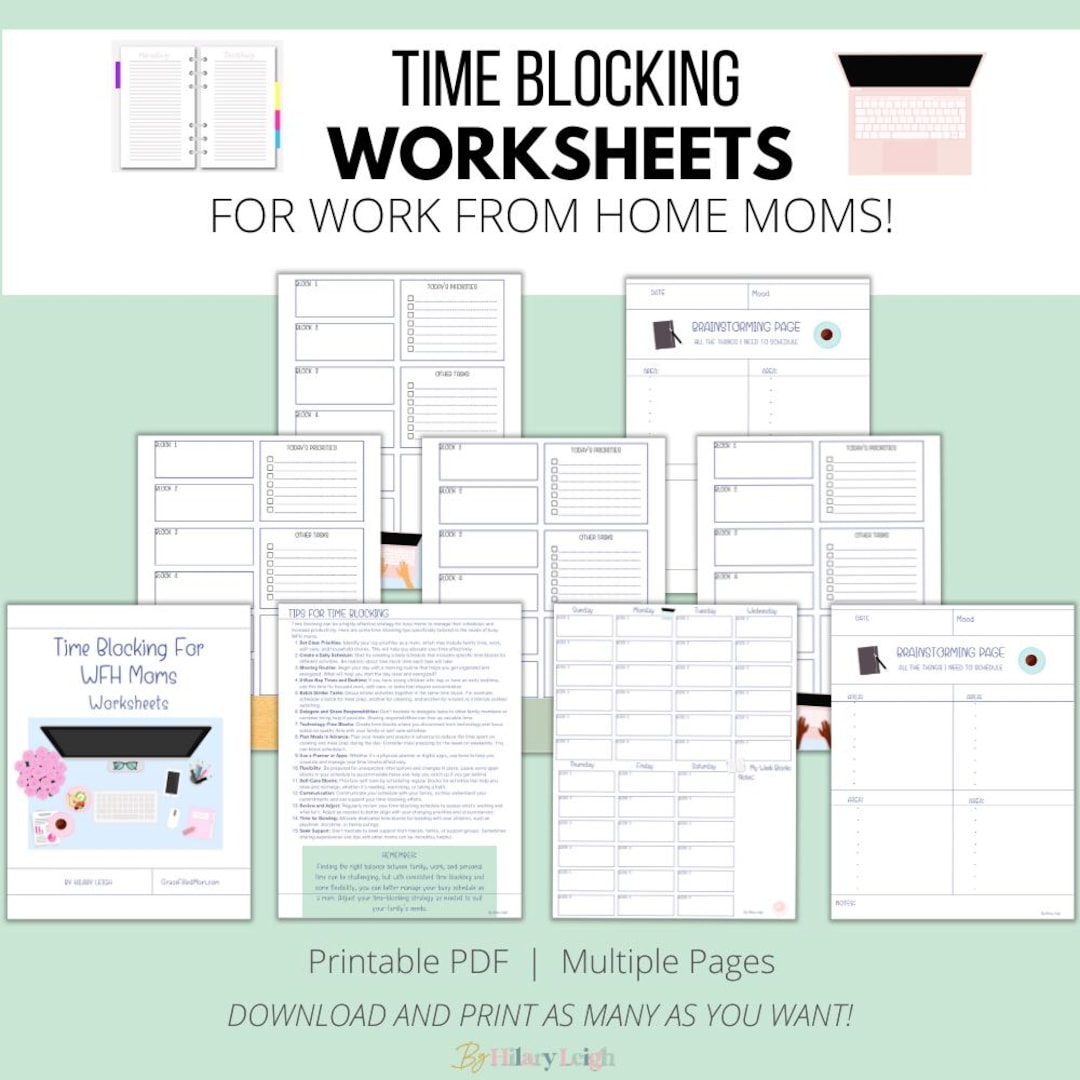 Time Blocking Worksheets for Busy Moms | Time Blocking Planner for Work ...
