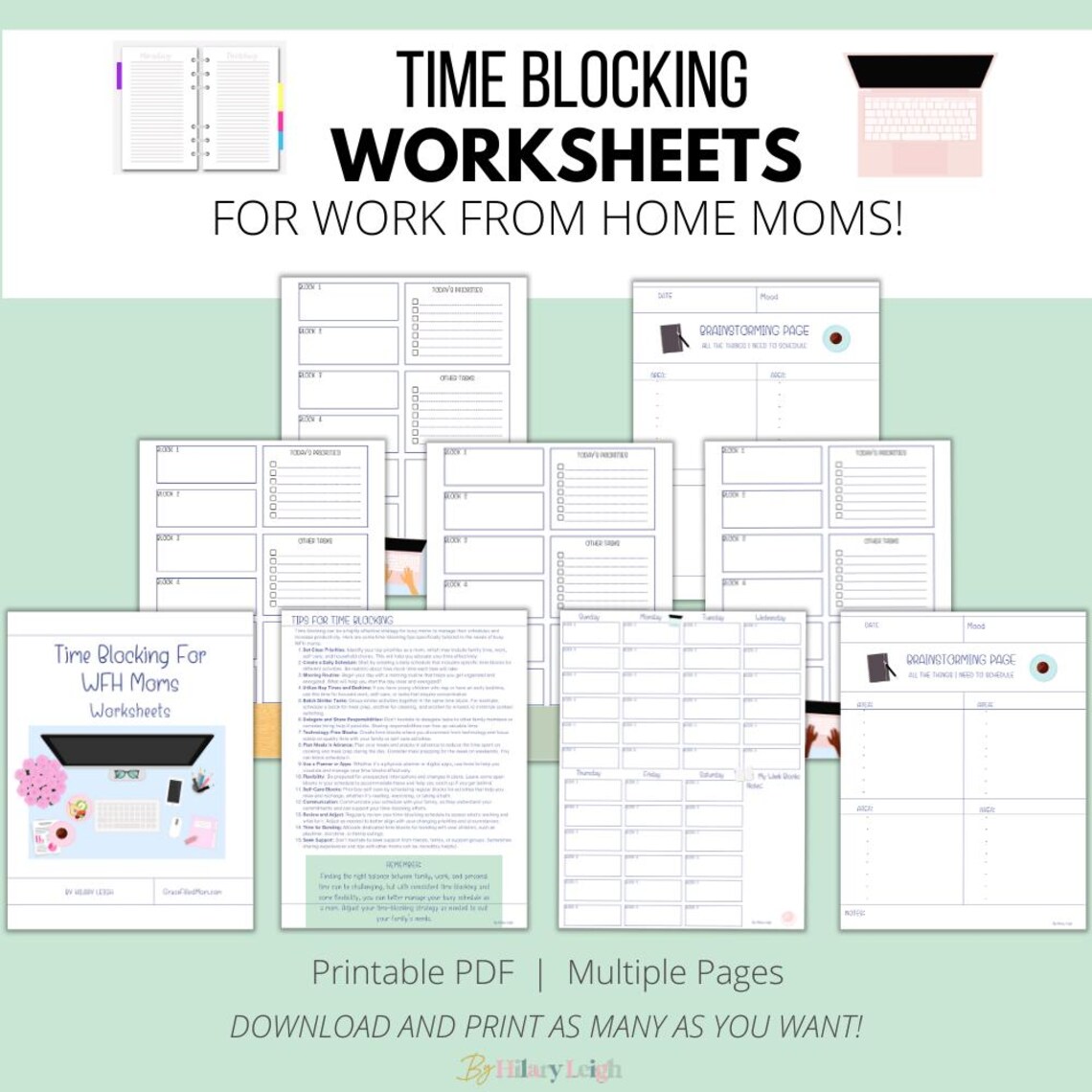 Time Blocking Worksheets for Work From Home Moms (printable PDF) - Etsy