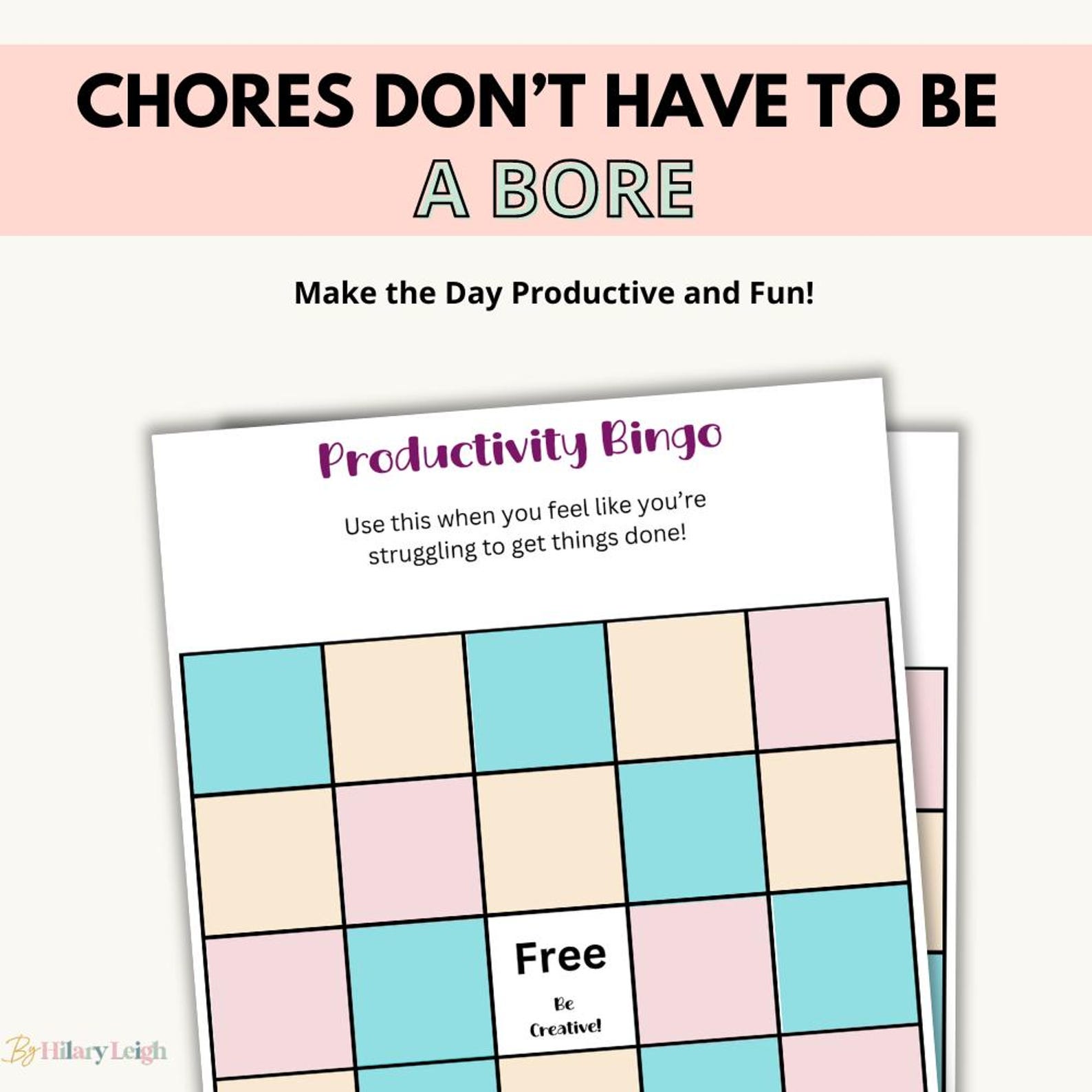 Productivity Printable Bingo Game for Busy Moms | Fun Productivity Tool ...