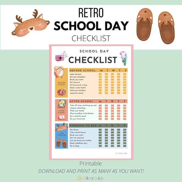 School Day Checklist - Etsy