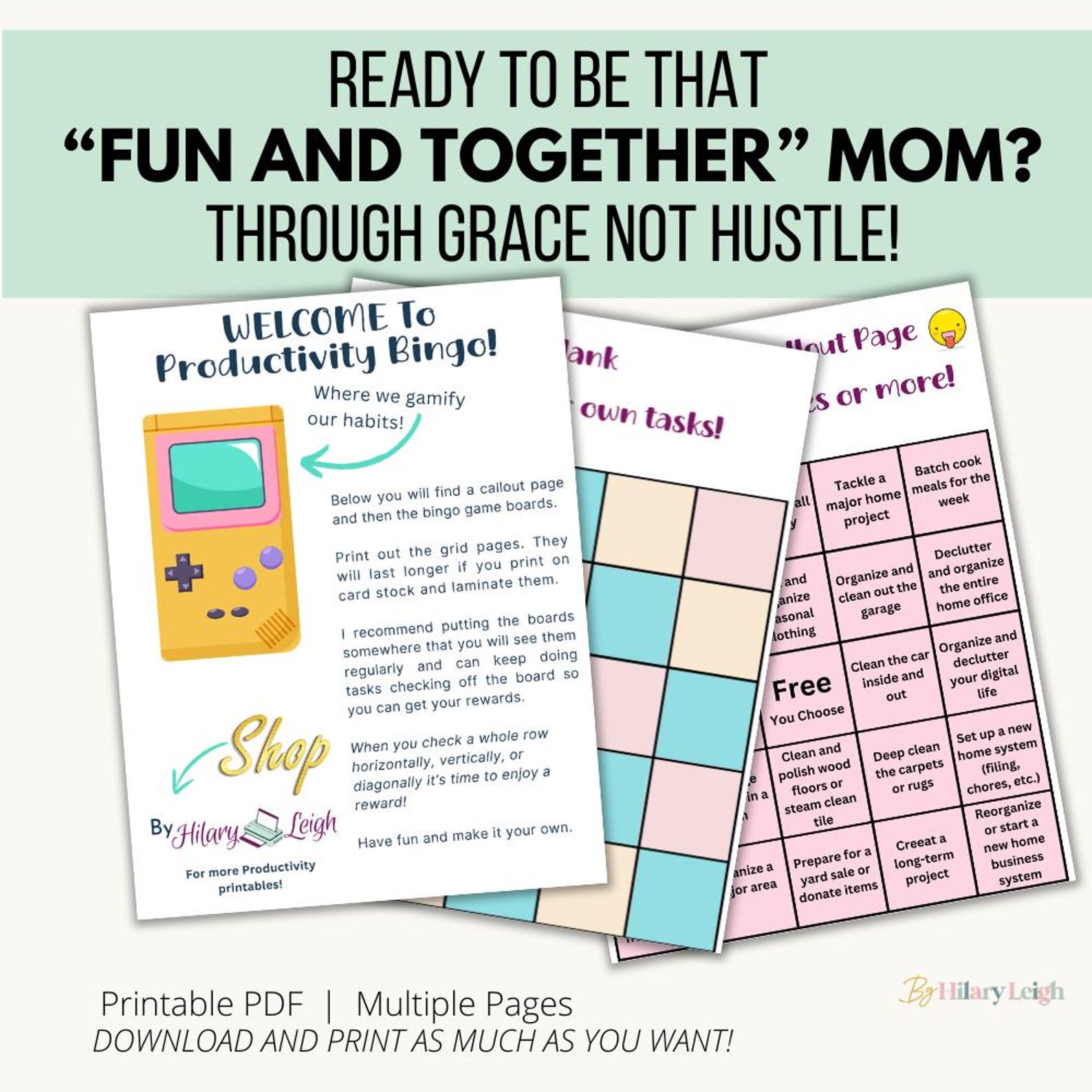 Productivity Printable Bingo Game for Busy Moms | Fun Productivity Tool ...