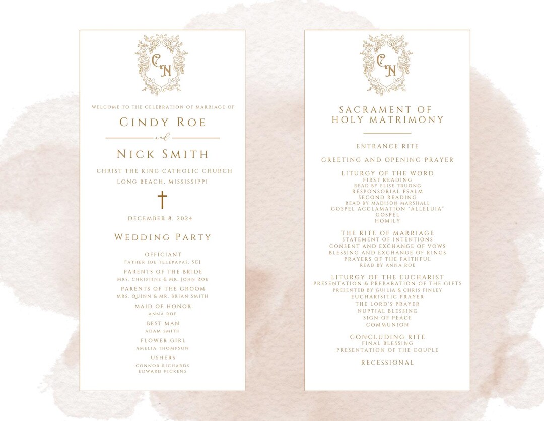 Catholic Wedding Program Template, Ceremony Wedding Program, Wedding ...