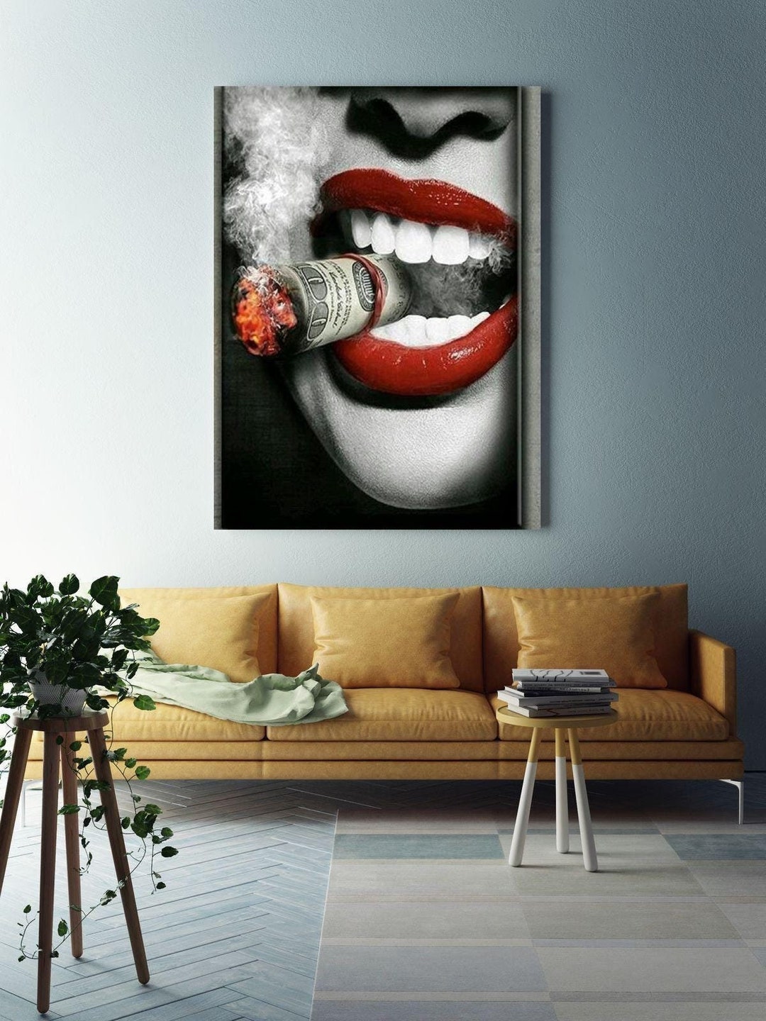 Red Lips With Money 100 Bill Canvas, Lips With Money Poster, Dollar ...
