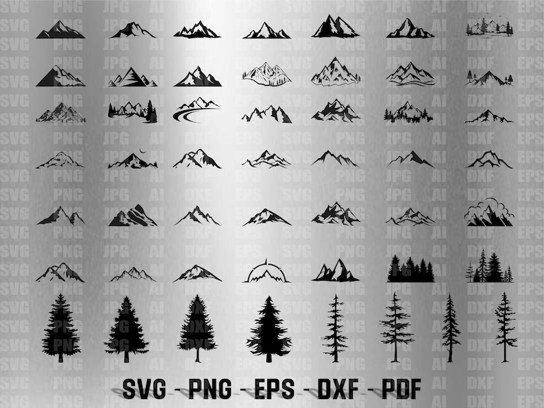50 Mountains Bundle Svg, Mountain Hand Drawn, Forest Tree Svg ...
