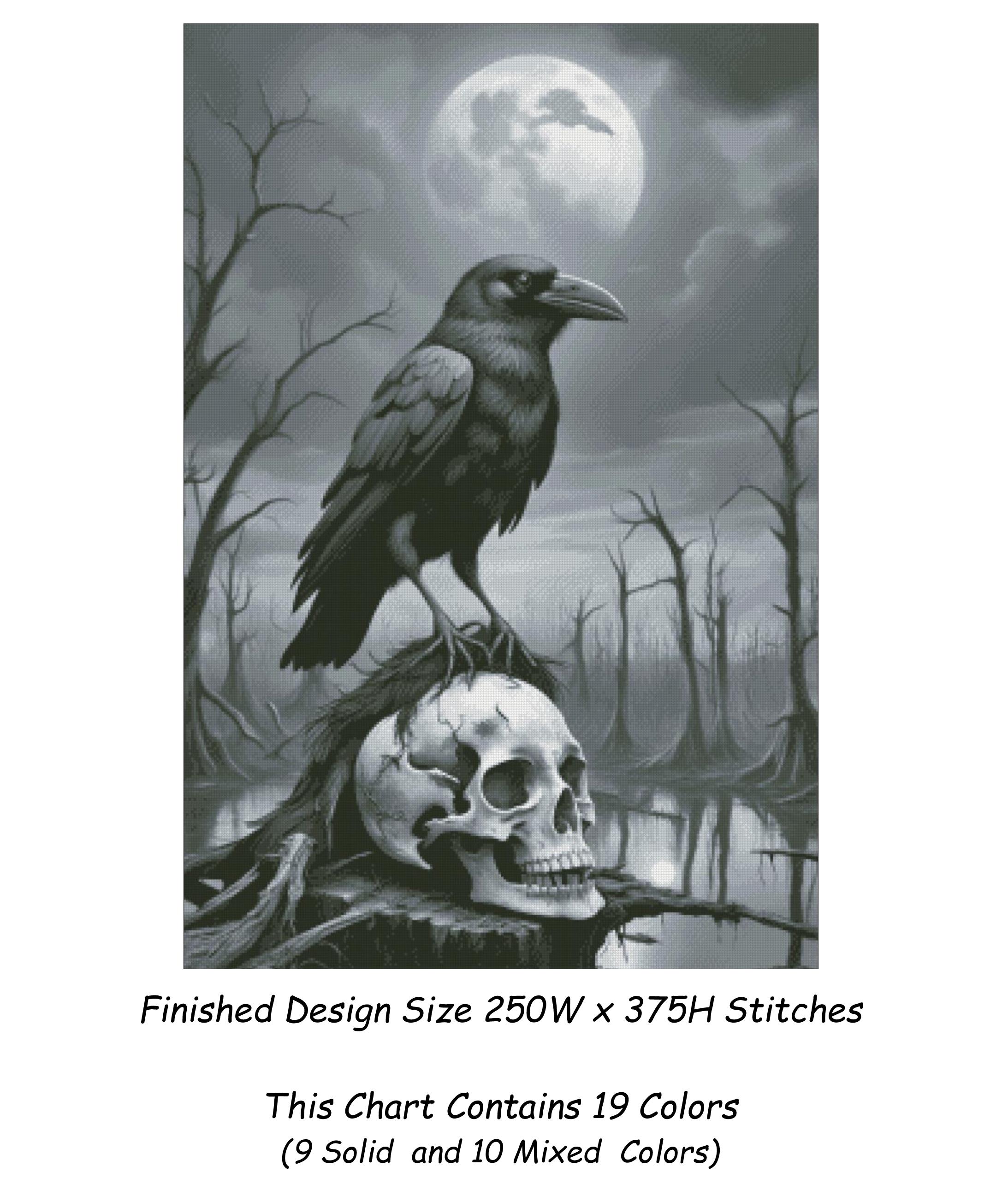 Raven on Skull Cross Stitch Pattern: Instant Download (PDF, XSD File ...