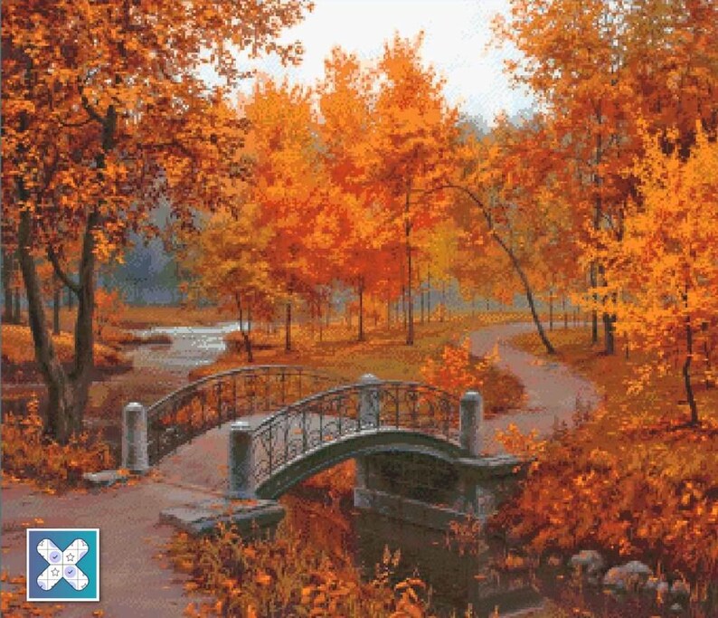 Autumn Park Cross Stitch Pattern, Landscape Instant Download PDF ...