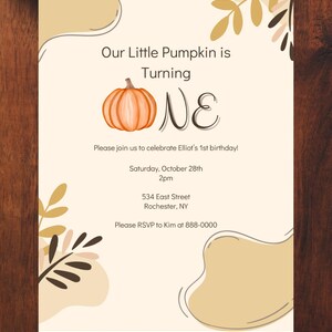First Birthday Invitation, Fall Themed First Birthday Invite, Pumpkin ...