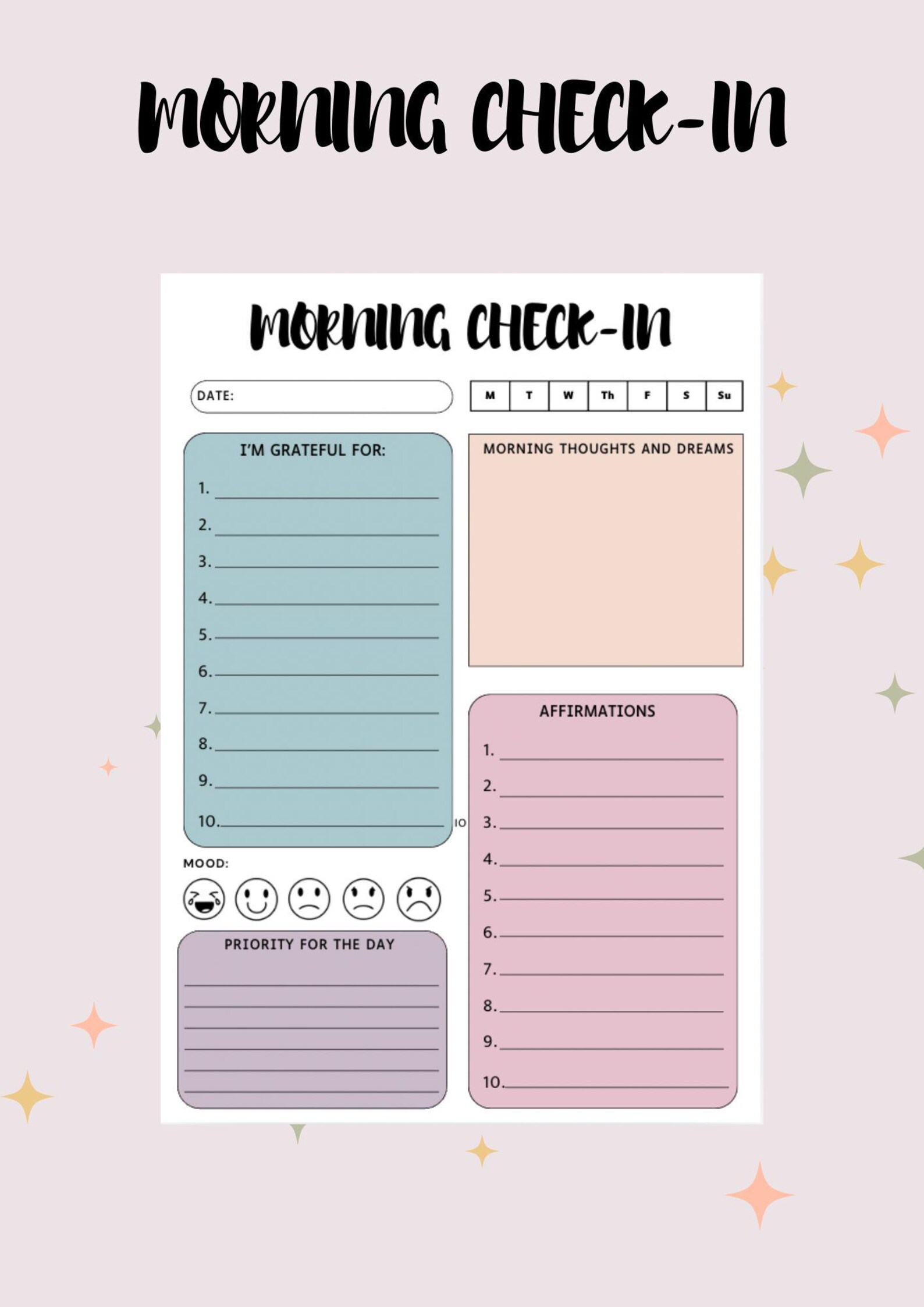 Daily Check-in / Morning and Night Check-in Template / Thoughts and ...