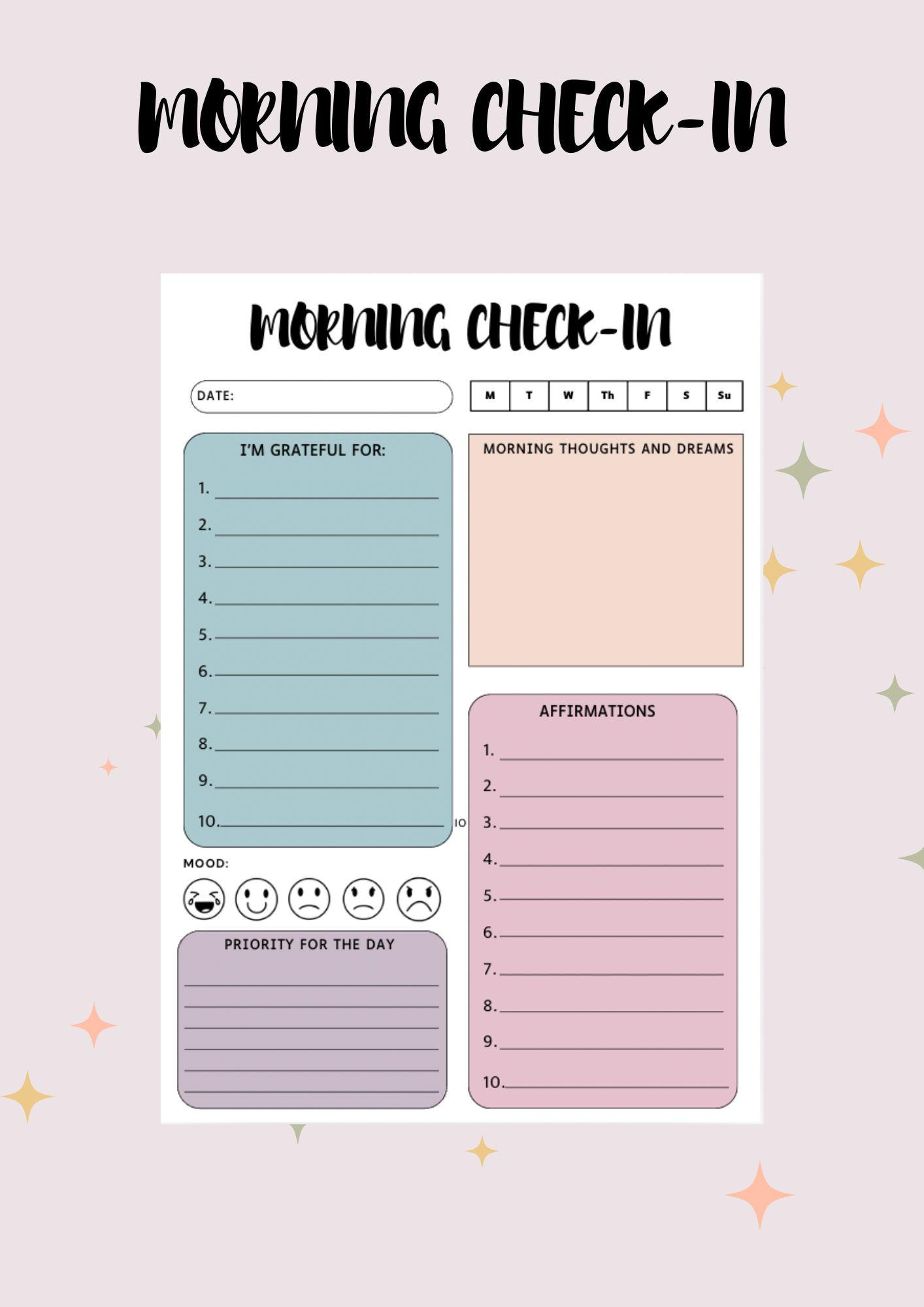 Daily Check-in / Morning and Night Check-in Template / Thoughts and ...