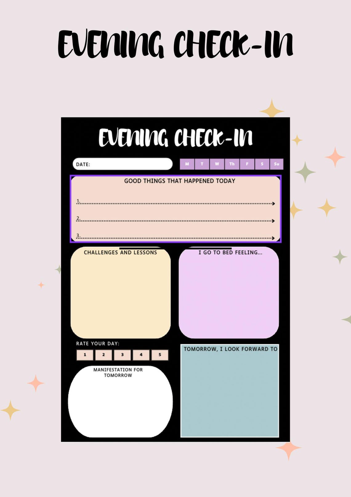 Daily Check-in / Morning and Night Check-in Template / Thoughts and ...