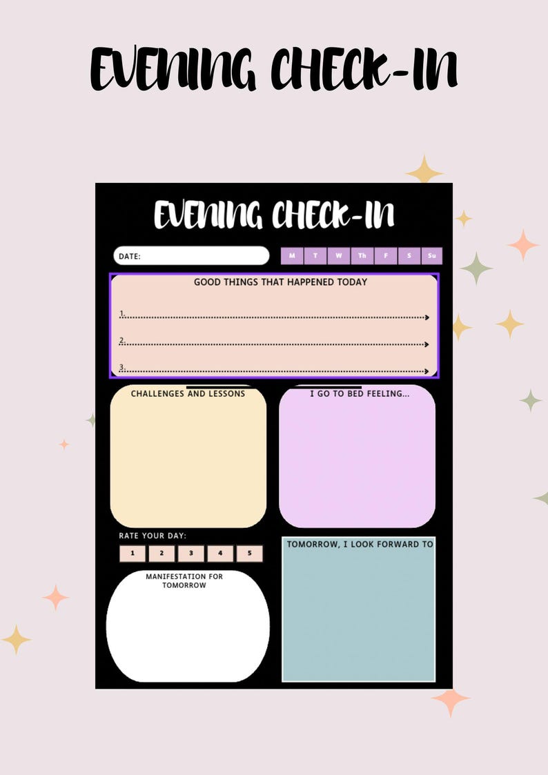Daily Check-in / Morning and Night Check-in Template / Thoughts and ...