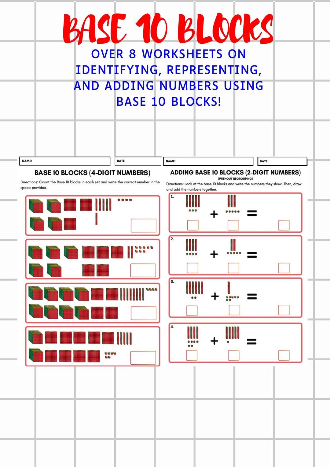 Base 10 Blocks Worksheets - Etsy