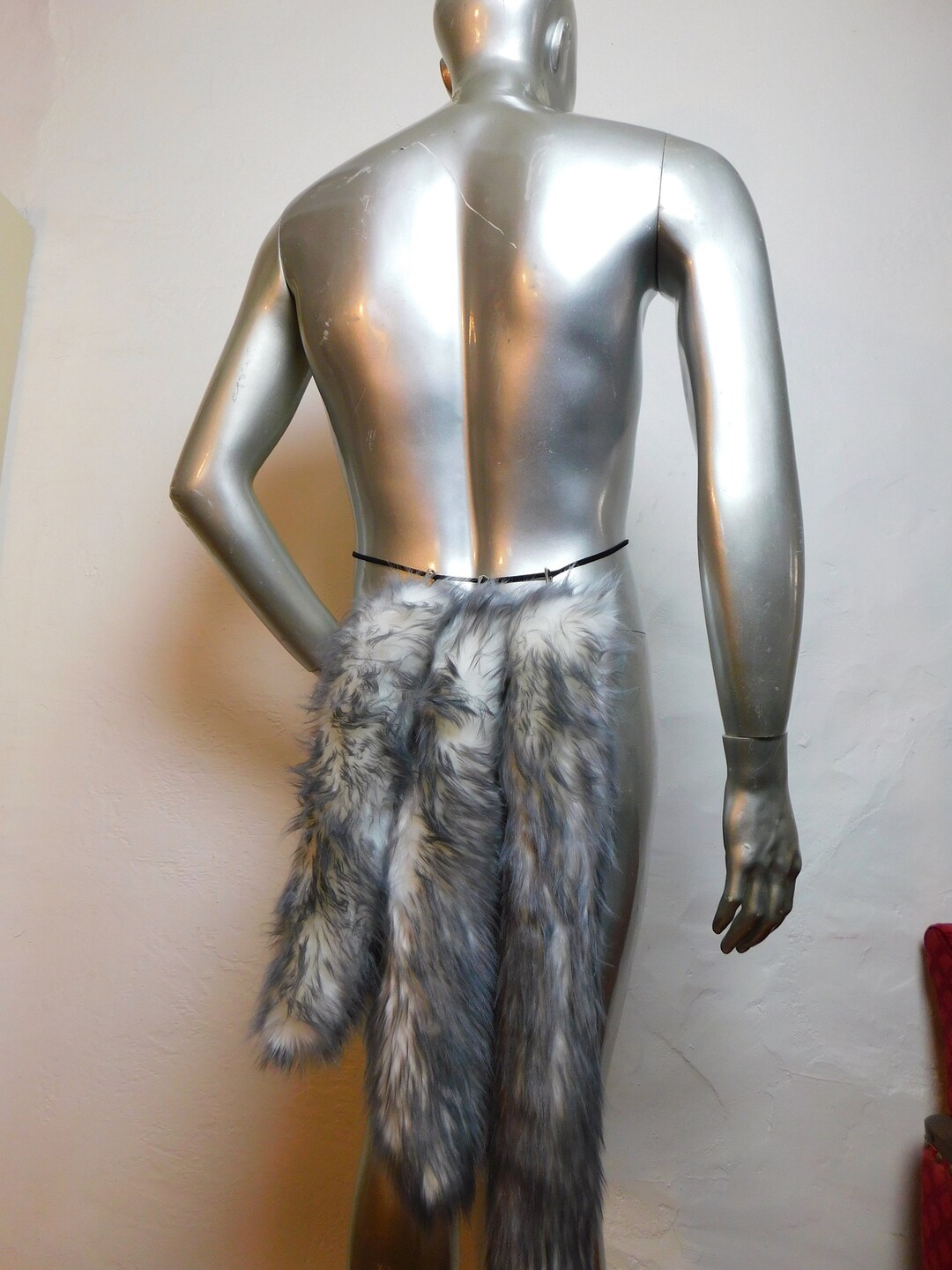 Gray Furry Clip on Tails Gray Tipped Faux Fur Costume Tails Silver Gray ...